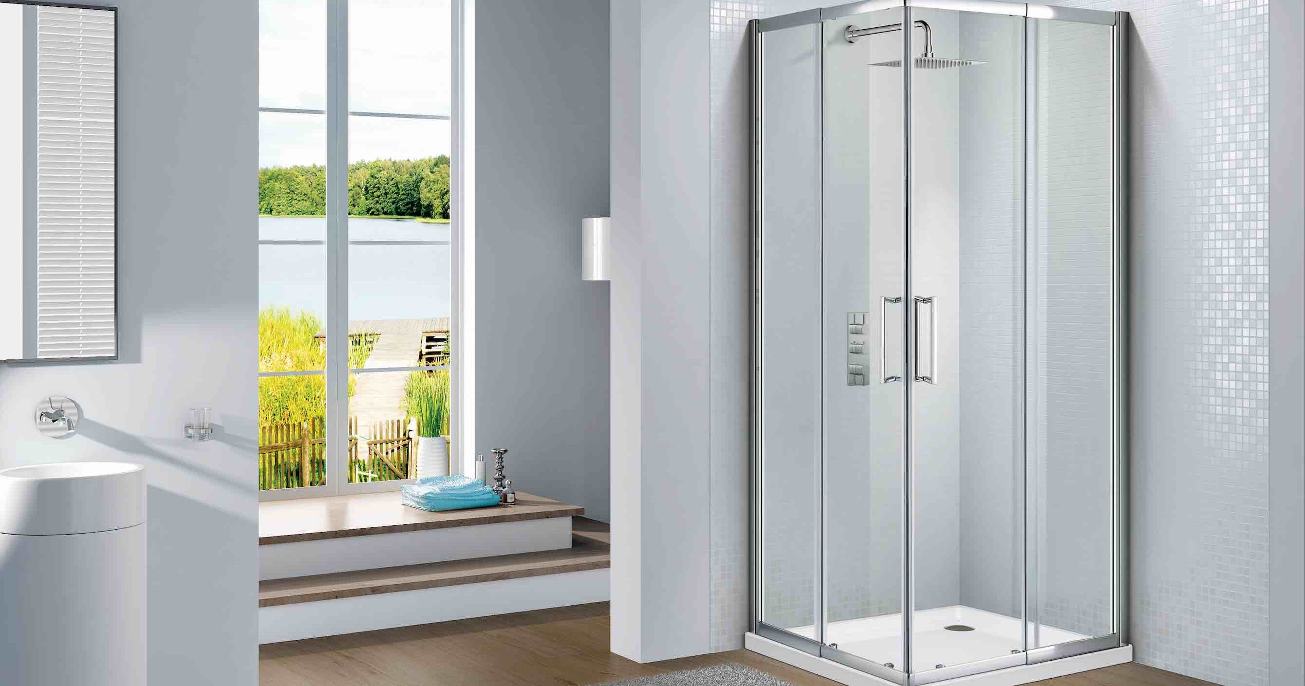 Slimline Telescopic Offset Corner Entry Shower Door